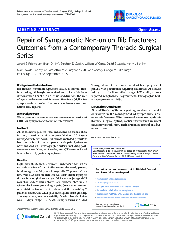 (PDF) Repair of symptomatic non-union rib fractures: outcomes from a ...