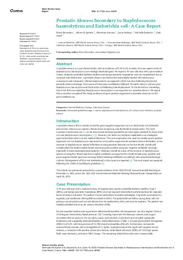 (PDF) Prostatic Abscess Secondary to Staphylococcus haemolyticus and ...