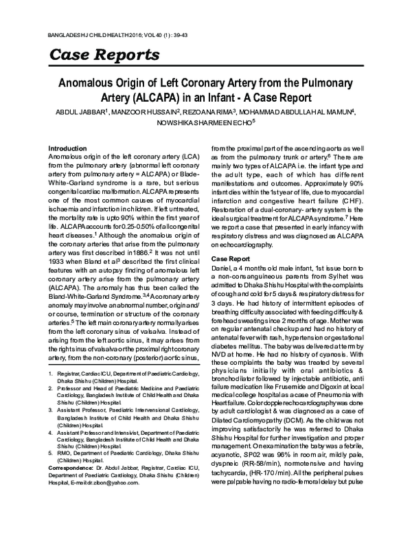 (PDF) Anomalous Origin of Left Coronary Artery from the Pulmonary ...