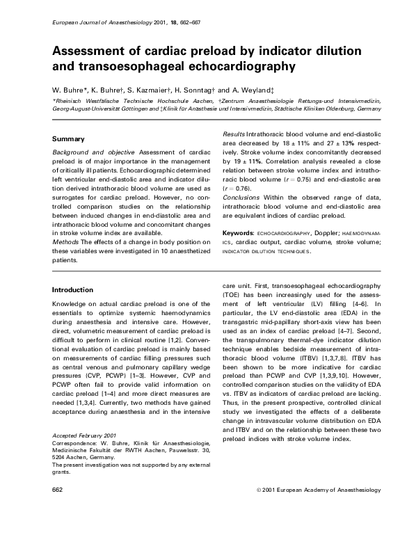 (PDF) Assessment of cardiac preload by indicator dilution and transoesophageal echocardiography