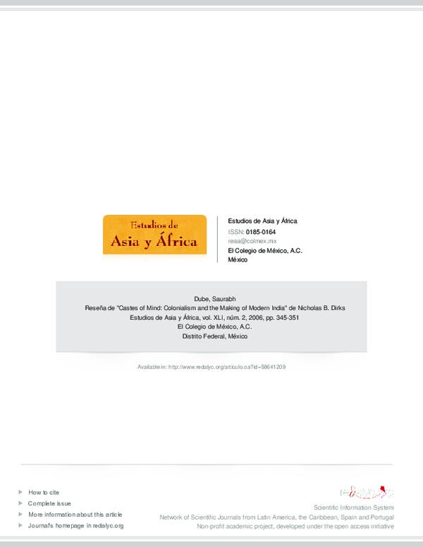 (PDF) Reseña de "Castes of Mind: Colonialism and the Makingof Modern ...
