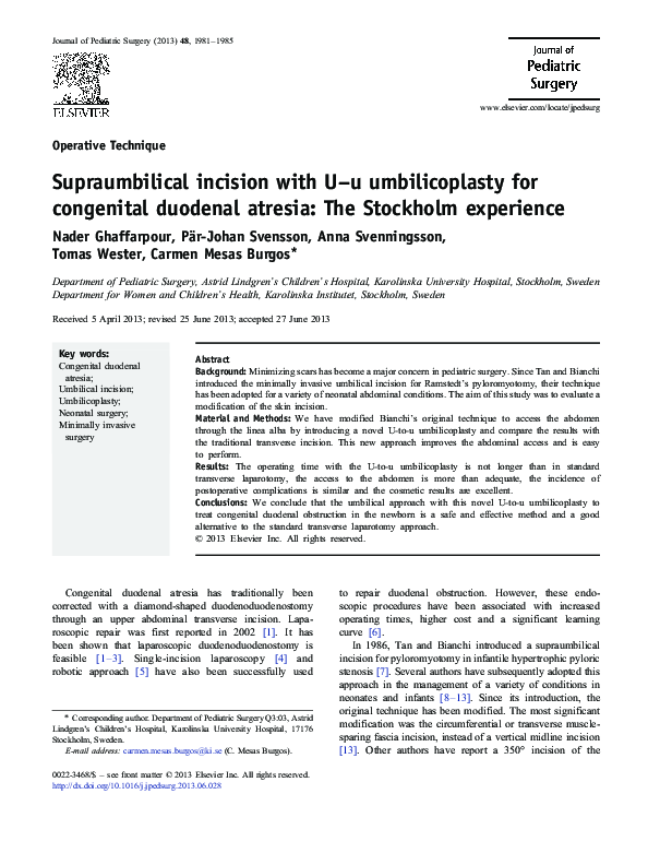 (PDF) Supraumbilical incision with U–u umbilicoplasty for congenital ...