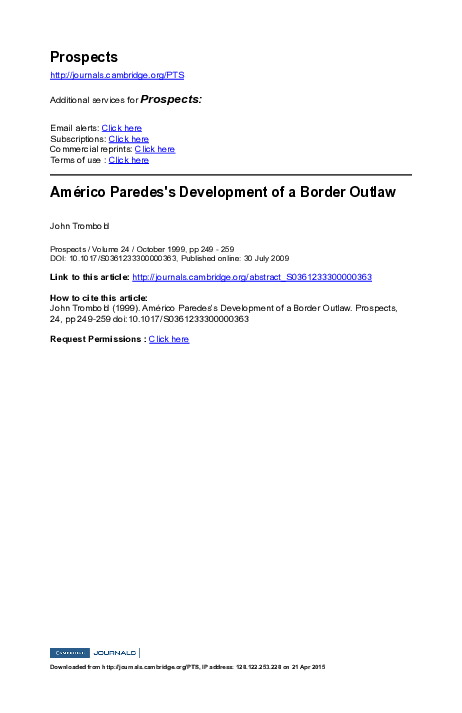 (PDF) Américo Paredes's Development of a Border Outlaw