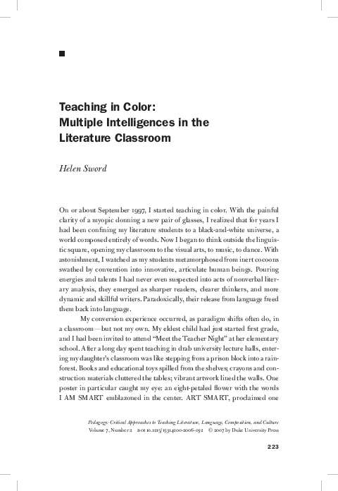 (PDF) Teaching in Color: Multiple Intelligences in the Literature Classroom