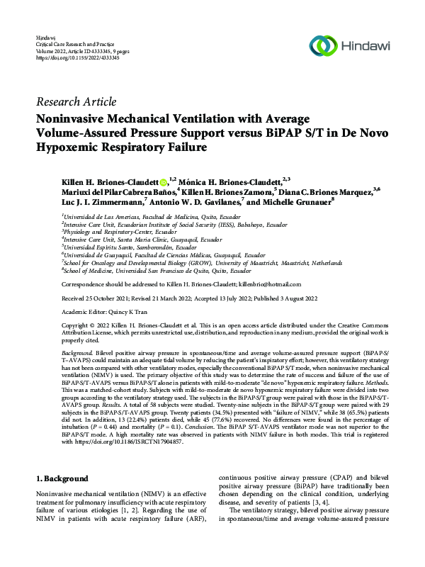 (PDF) Noninvasive Mechanical Ventilation with Average Volume-Assured ...