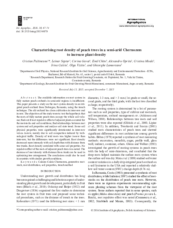 (PDF) Characterising root density of peach trees in a semi-arid Chernozem to increase plant density