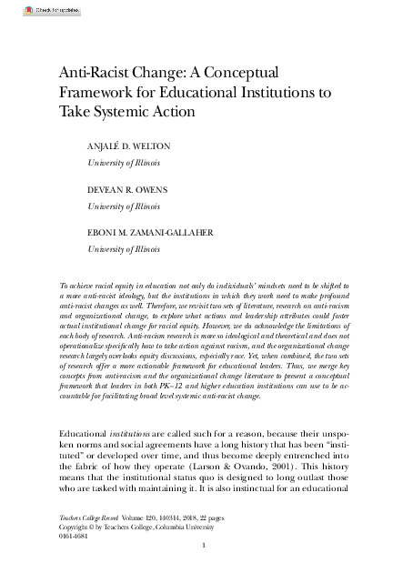 (PDF) Anti-Racist Change: A Conceptual Framework for Educational ...