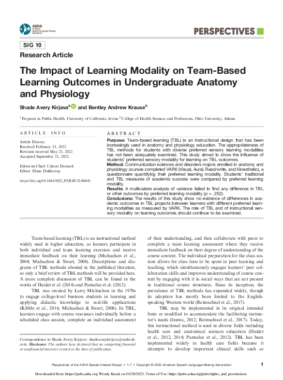 (PDF) The Impact of Learning Modality on Team-Based Learning Outcomes ...