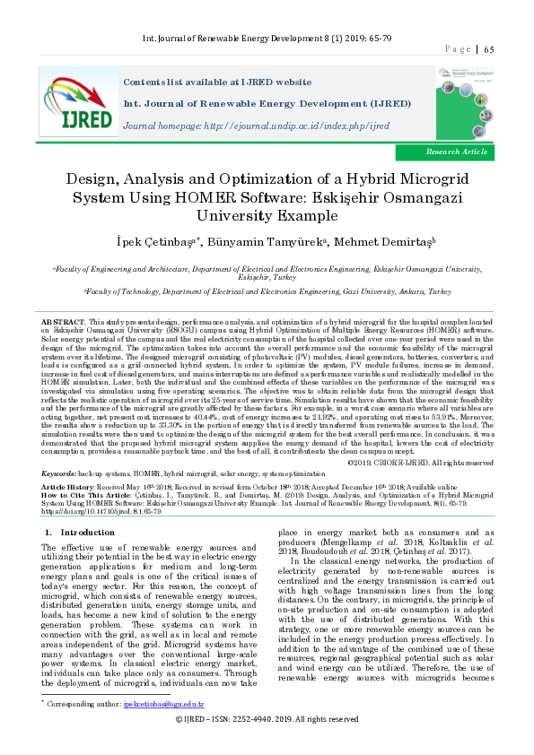 (PDF) Design, Analysis and Optimization of a Hybrid Microgrid System Using HOMER Software ...