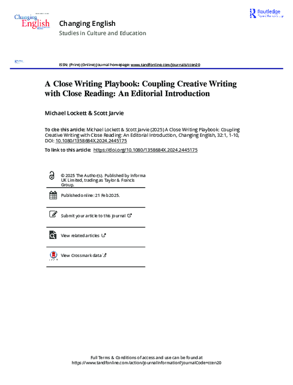(PDF) A Close Writing Playbook: Coupling Creative Writing with Close ...