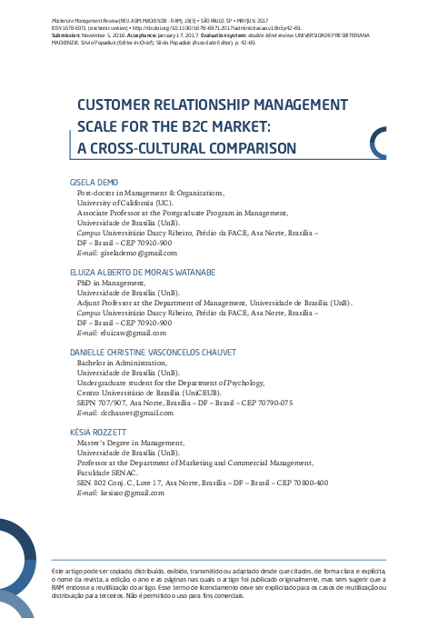 (PDF) Customer Relationship Management Scale for the B2C Market: A ...