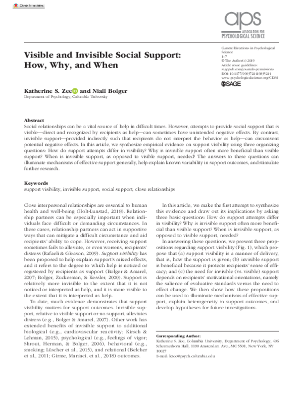 (PDF) Visible and Invisible Social Support: How, Why, and When
