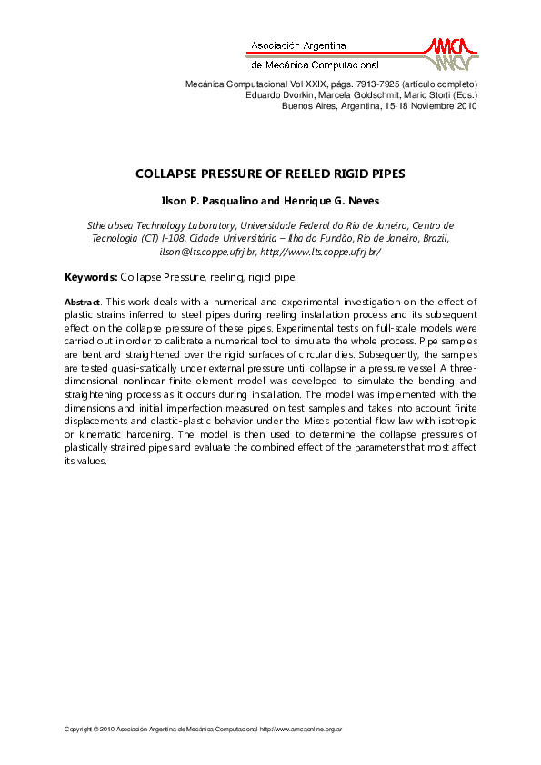 (PDF) Collapse Pressure of Reeled Rigid Pipes