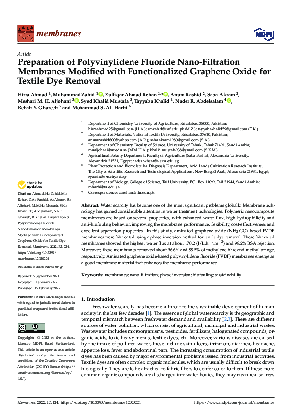 (PDF) Preparation of Polyvinylidene Fluoride Nano-Filtration Membranes Modified with ...