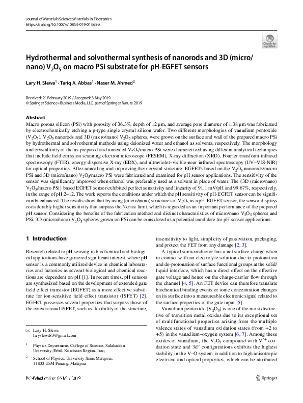 (PDF) Hydrothermal and solvothermal synthesis of nanorods and 3D (micro ...