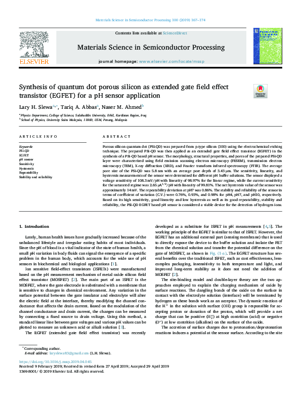 (PDF) Synthesis of quantum dot porous silicon as extended gate field effect transistor (EGFET ...