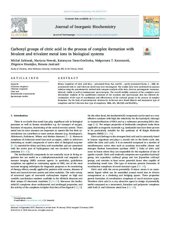 (PDF) Carboxyl groups of citric acid in the process of complex ...