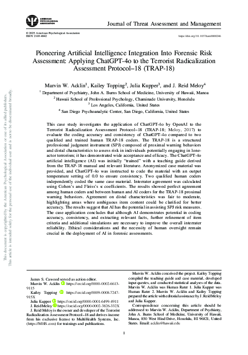 (PDF) Pioneering Artificial Intelligence Integration Into Forensic Risk Assessment: Applying ...