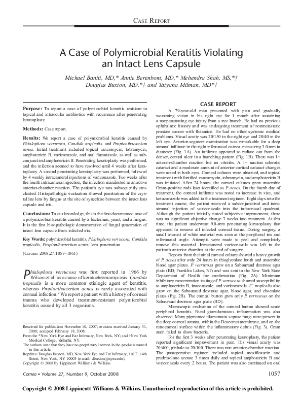 (PDF) A Case of Polymicrobial Keratitis Violating an Intact Lens Capsule
