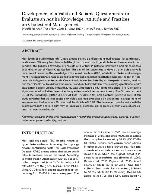 (PDF) Development of a Valid and Reliable Questionnaire to Evaluate an Adult’s Knowledge ...