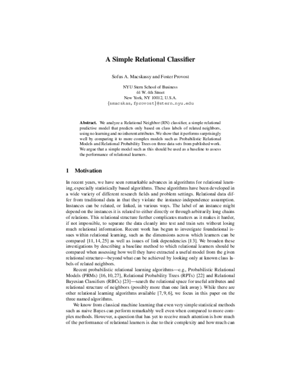 (PDF) A Simple Relational Classifier