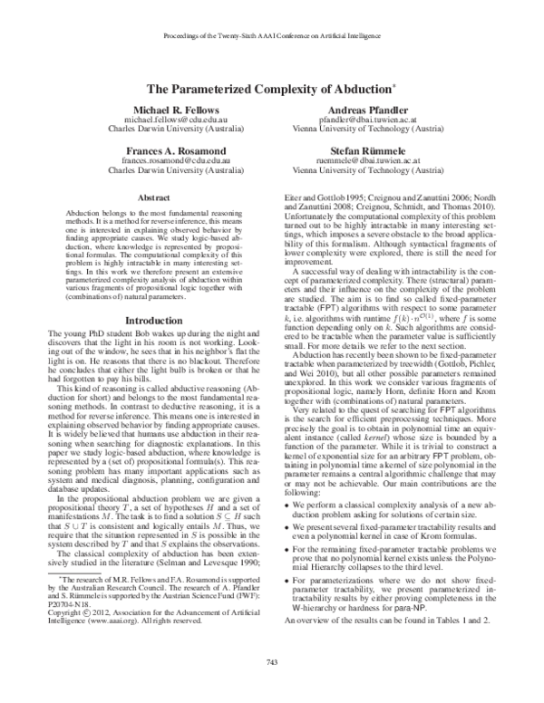 (PDF) The Parameterized Complexity of Abduction (PDF) The Parameterized Complexity of Abduction