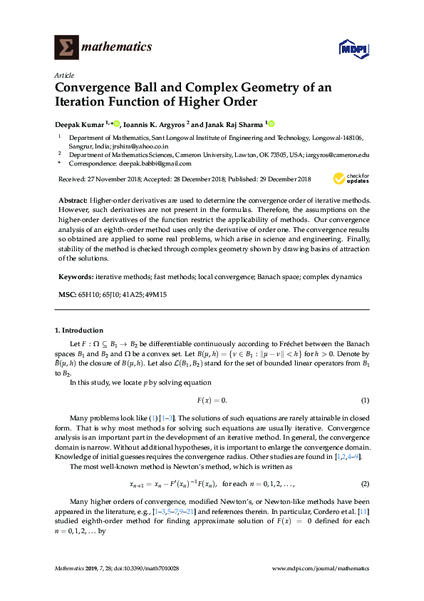 Pdf Convergence Ball And Complex Geometry Of An Iteration Function Of Higher Order