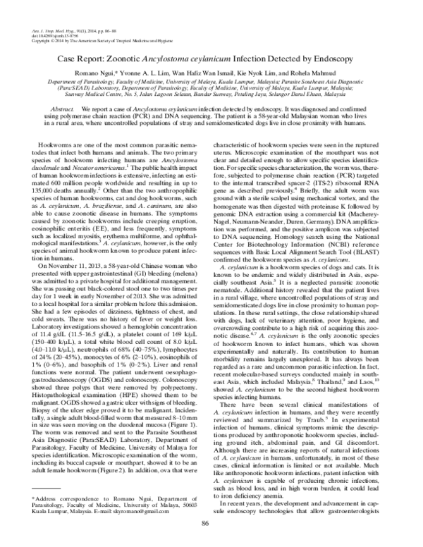 (PDF) Zoonotic Ancylostoma ceylanicum infection detected by endoscopy