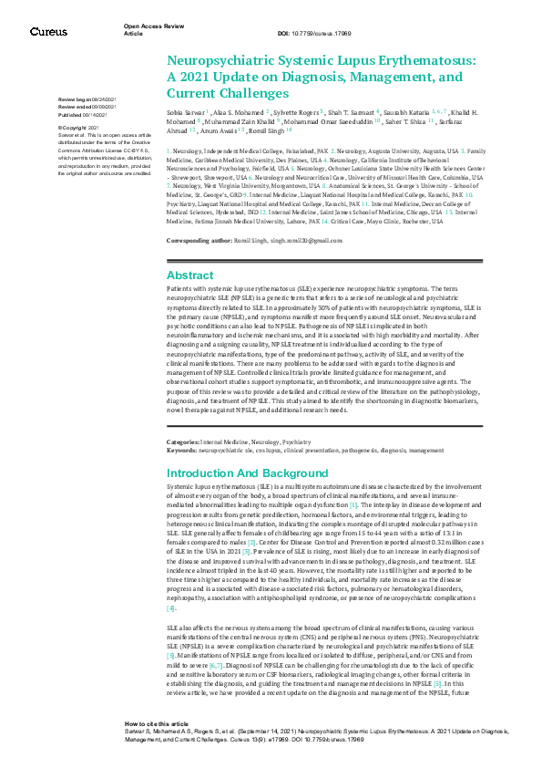 (PDF) Neuropsychiatric Systemic Lupus Erythematosus: A 2021 Update on Diagnosis, Management, and ...