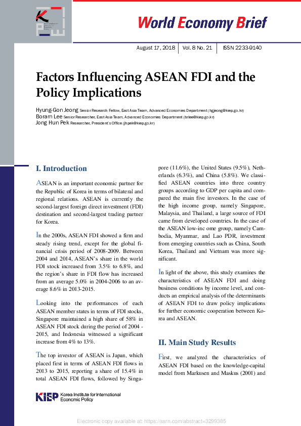 (PDF) Factors Influencing ASEAN FDI and the Policy Implications