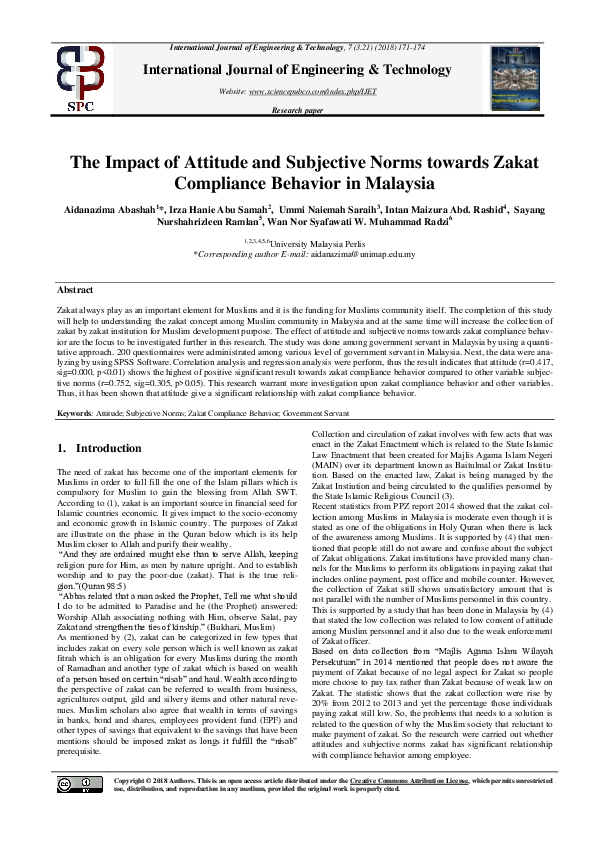 (PDF) The Impact of Attitude and Subjective Norms towards Zakat Compliance Behavior in Malaysia