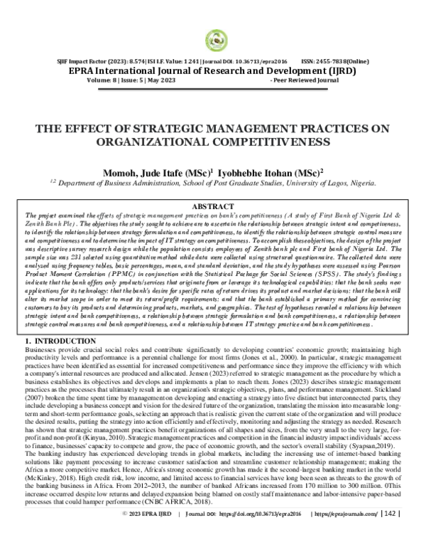 (PDF) The Effect Of Strategic Management Practices On Organizational Competitiveness