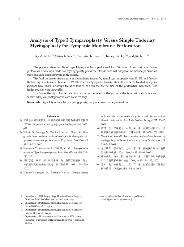 (PDF) Analysis of Type I Tympanoplasty Versus Simple Underlay ...