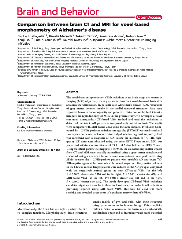 (PDF) Comparison between brain CT and MRI for voxel-based morphometry ...
