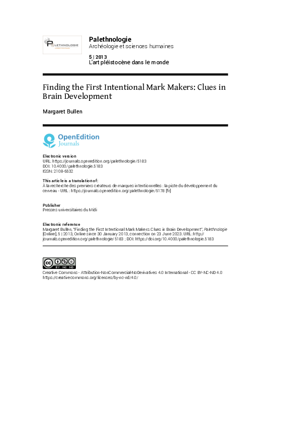 (PDF) Finding the First Intentional Mark Makers: Clues in Brain Development