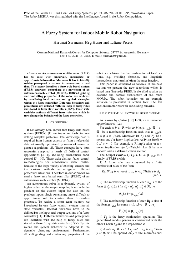 (PDF) A fuzzy system for realtime navigation of mobile robots