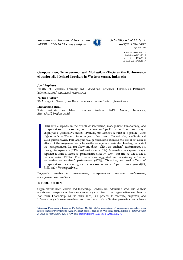 (PDF) Compensation, Transparency, and Motivation Effects on the ...