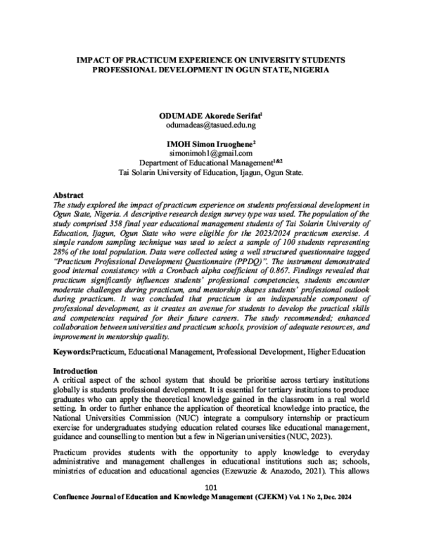 (PDF) Impact of Practicum Experience on University Students ...