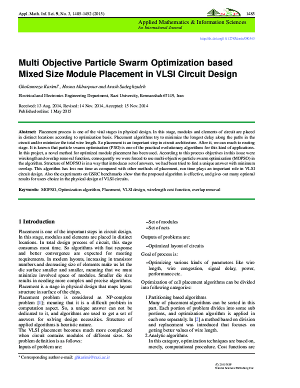 (PDF) Multi Objective Particle Swarm Optimization based Mixed Size Module Placement in VLSI ...