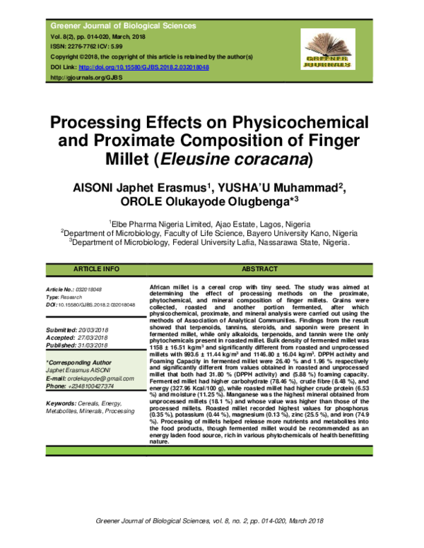 (PDF) Processing Effects on Physicochemical and Proximate Composition ...