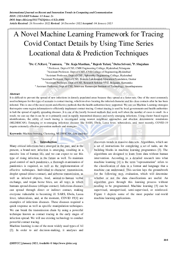 (PDF) A Novel Machine Learning Framework for Tracing Covid Contact ...