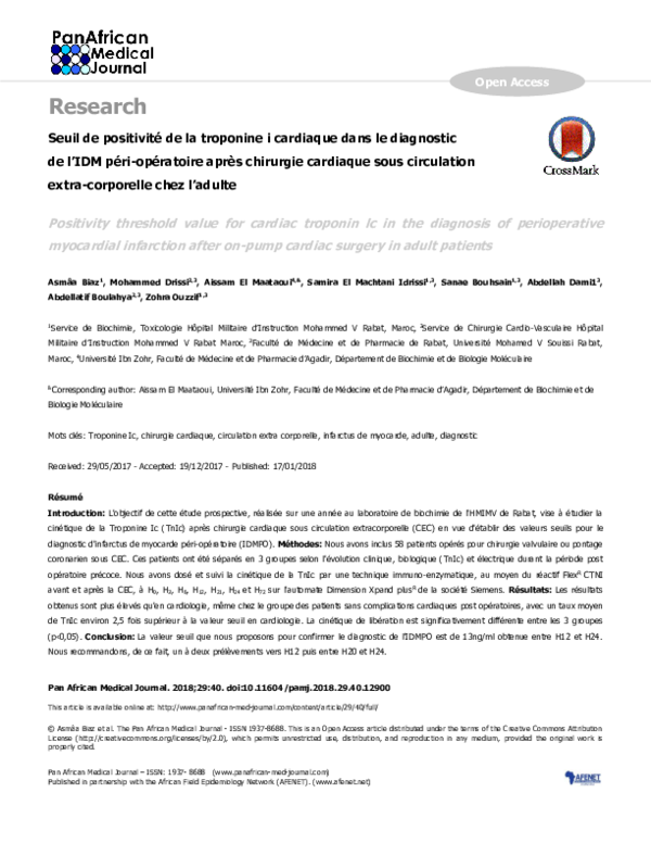 (PDF) Seuil de positivité de la troponine i cardiaque dans le ...
