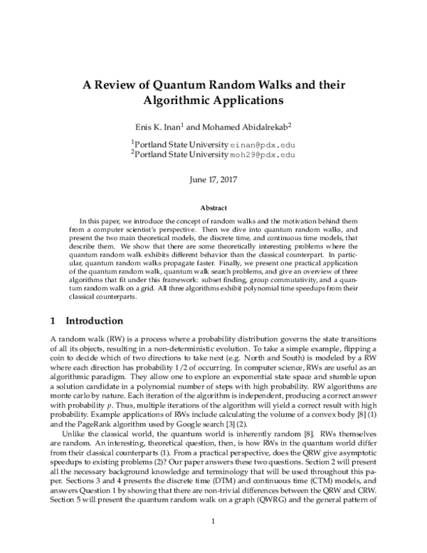 (PDF) A Review of Quantum Random Walks and their Algorithmic Applications