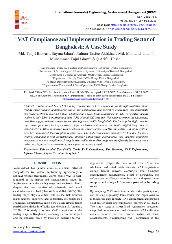 (PDF) VAT Compliance and Implementation in Trading Sector of Bangladesh ...