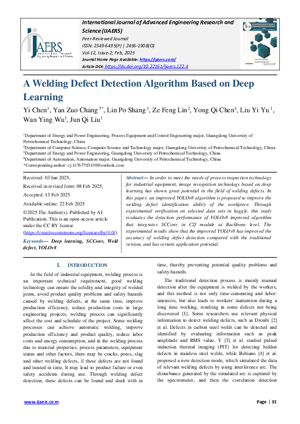 Pdf A Welding Defect Detection Algorithm Based On Deep Learning