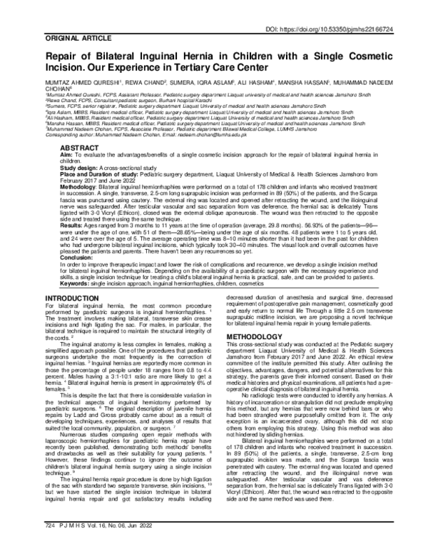 (PDF) Repair of Bilateral Inguinal Hernia in Children with a Single ...