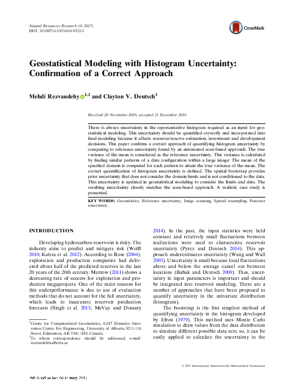 (PDF) Geostatistical Modeling with Histogram Uncertainty: Confirmation of a Correct Approach