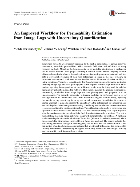 (PDF) An Improved Workflow for Permeability Estimation from Image Logs with Uncertainty ...