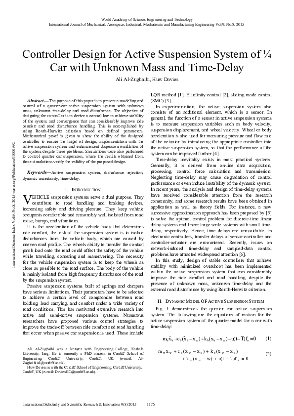 (PDF) Controller design for active suspension system based on skyhook reference model