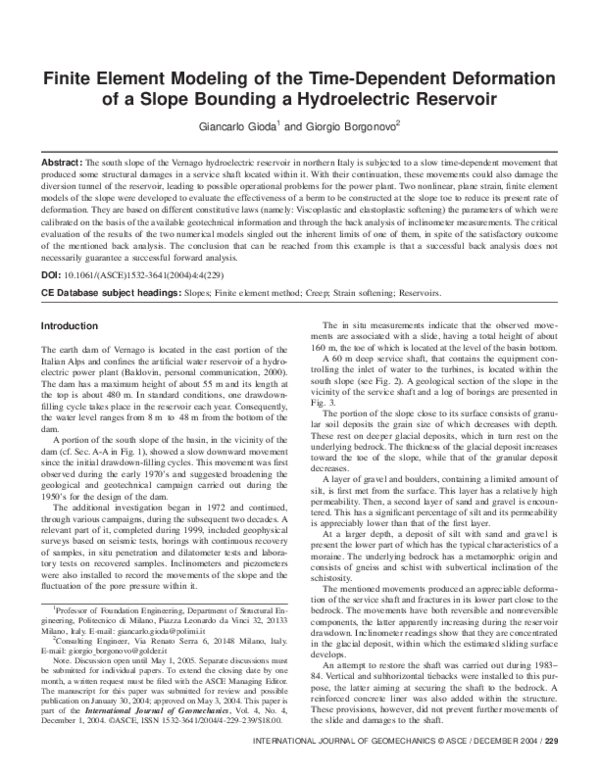 (PDF) Finite Element Modeling of the Time-Dependent Deformation of a Slope Bounding a ...